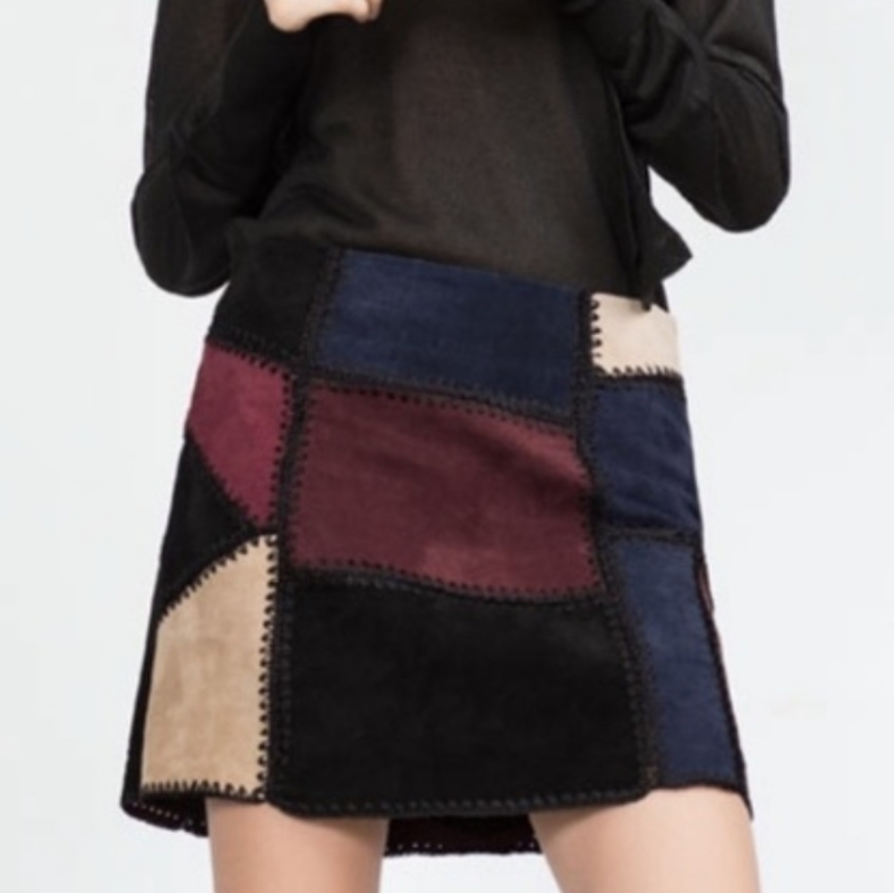 Patchwork Suede Skirt - Gem